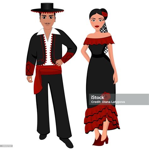 민속 국가 스페인어 의상을 입은 여성과 남자 벡터 일러스트레이션 가족에 대한 스톡 벡터 아트 및 기타 이미지 가족 공휴일 남자 Istock