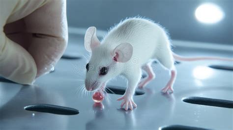 Veterinarian Conducting Experiment On White Mouse In Laboratory Stock