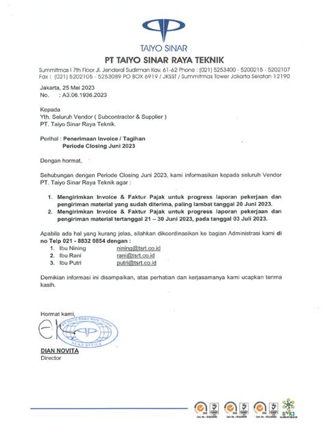 Penerimaan Invoice Vendor Closing Juni 2023 Pdf