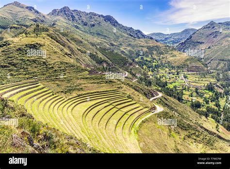 View At The Agriculture Inca Plants Farming Terraces At Archeological