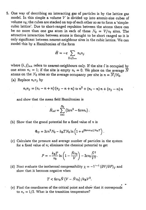 Solved 5 One Way Of Describing An Interacting Gas Of