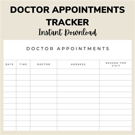 Doctor Appointments Tracker Pdf Doctor Visits Tracker Medical