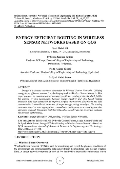 Energy Efficient Routing In Wireless Sensor Networks Based On Qos Pdf