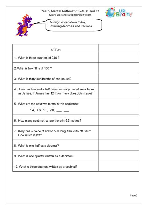 Year 5 Mental Arithmetic Sets 31 And 32 Year 5 Mental Arithmetic By