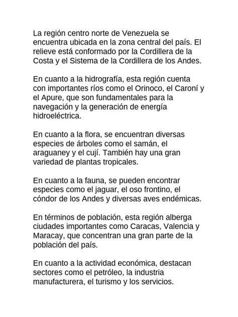 La Región Centro Norte De Venezuela Se Encuentra Ubicada En La Zona Central Del País Pdf