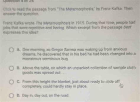 solved click to read the passage from the metamorphosis by franz