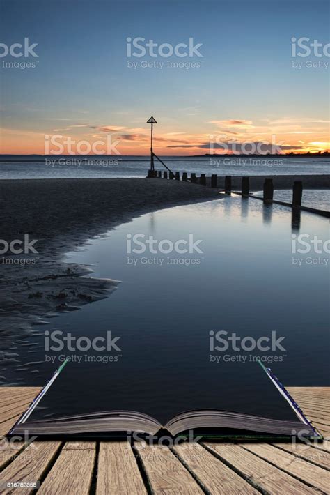 Beautiful Vibrant Spring Sunset Long Exposure Beach Landscape Concept