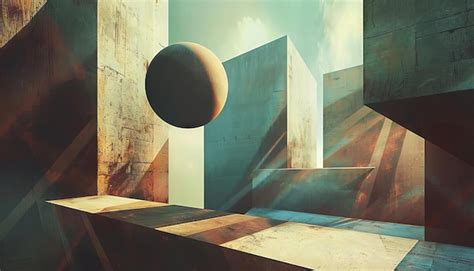 Premium Photo A Surreal Depiction Of Geometric Shapes Floating In