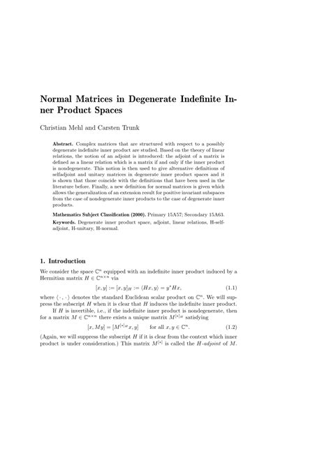 Pdf Normal Matrices In Degenerate Indefinite Inner Product Spaces
