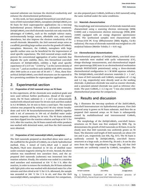 Solution Hierarchical Core Shell Structures Of Zno Nanorod Comoo4 Nanoplates Used As A