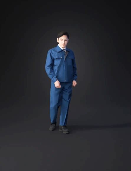 3d Model Blue Work Jumpsuit With Jacket And Pants Worn By A Male Model