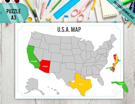 Usa Map Puzzle Printable
