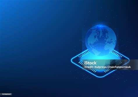 데이터 전송 라인이 있는 마이크로칩 기술 배경 위는 전 세계의 인공 지능 또는 Ai 개발 개념입니다 등온 이미지 벡터 일러스트 레이 션 지도에 대한 스톡 벡터 아트 및 기타