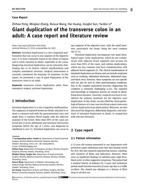 Pdf Giant Duplication Of The Transverse Colon In An Adult A Case Report And Literature Review