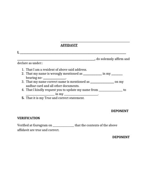 Blank Affidavit Name Correction Pdf