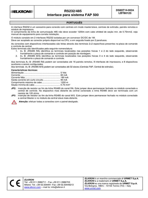Rs232 485 Interface Para Sistema Fap 500 Pdf Eletrônicos Ciência