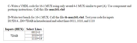 solved c write a vhdl code for 16 1 mux using only several