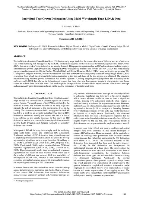 Pdf Individual Tree Crown Delineation Using Multi Wavelength Titan Lidar Data