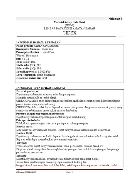 Msds Cidex Pdf