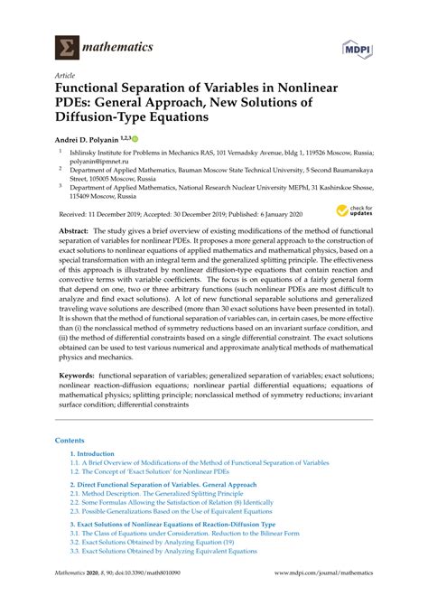 Pdf Functional Separation Of Variables In Nonlinear Pdes General Approach New Solutions Of