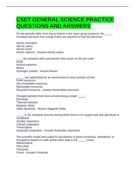 Cset General Science Practice Questions And Answers Cset Stuvia Us
