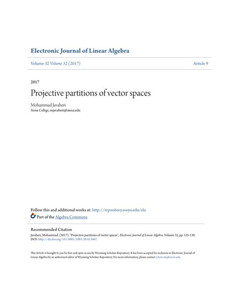 Pdf Projective Partitions Of Vector Spaces