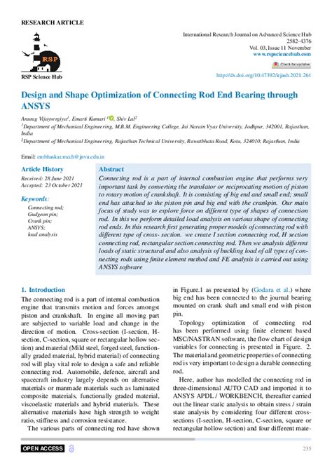 Pdf Design And Shape Optimization Of Connecting Rod End Bearing Through Ansys