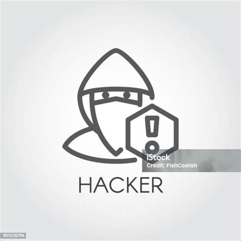 컴퓨터 해커 라인 아이콘입니다 사람 마스크에 느낌표 컨투어 상형 범죄 사이버 해킹의 추상 그림 가상현실에 대한 스톡 벡터 아트 및 기타 이미지 Istock