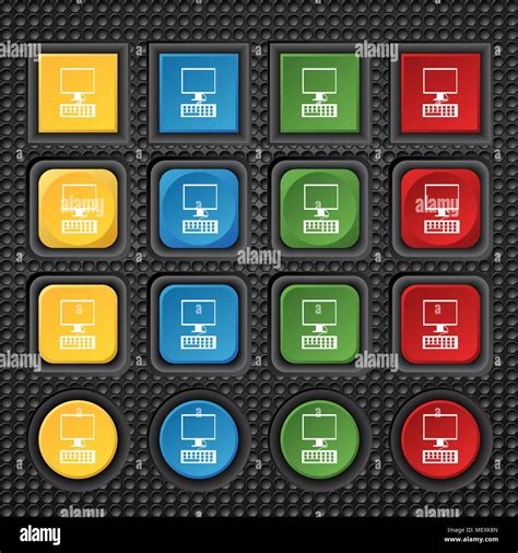 Computer Monitor And Keyboard Icon Set Colourful Buttons Vector Illustration Stock Vector