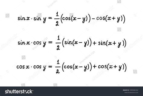 Trigonometric Formulas Converting Product Sum Education Stock Vector