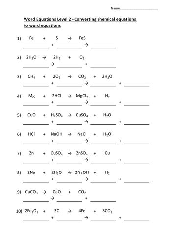 Word Equations Worksheet Chemistry Ks3 Gcse Teaching Resources