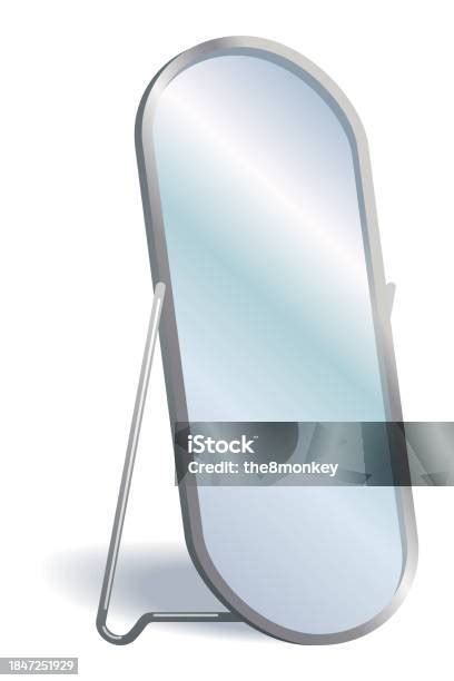 금속 프레임 가구가 있는 홈 바닥 거울 아이콘입니다 복도 침실 인테리어 디자인 요소 전체 길이의 탈의실 장식 흰색 배경에 분리된 그림 0명에 대한 스톡 벡터 아트 및 기타