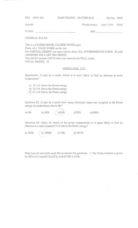 Quiz 6 Solution Electronic Materials Sustainable Energy Eel 4935