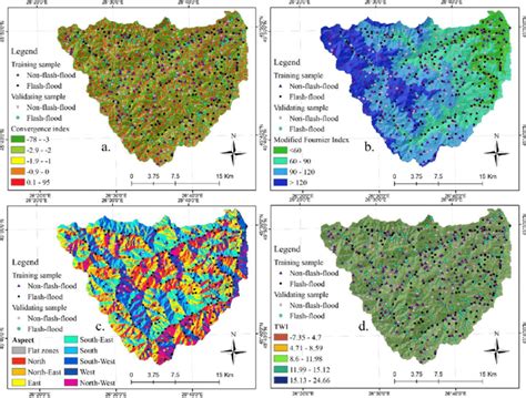 flash flood and flood predictors a convergence index b modified