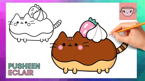 How To Draw Pusheen Cat Strawberry Chocolate Eclair Cute Easy Step By Step Drawing Tutorial