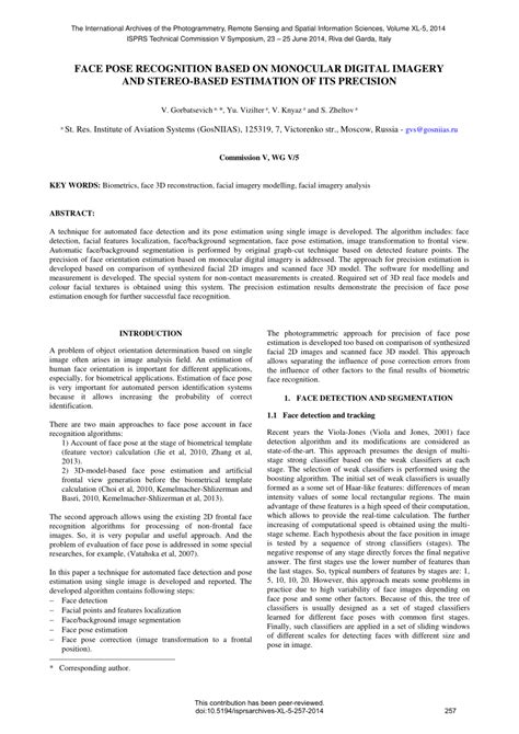 pdf face pose recognition based on monocular digital imagery and