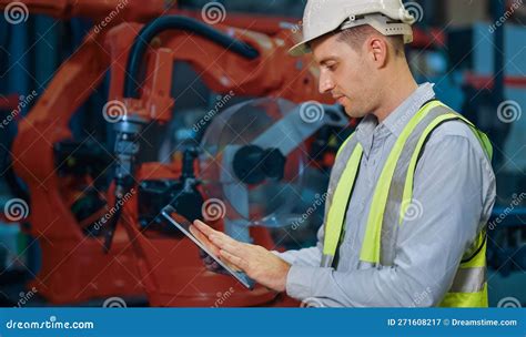 Programming Robot Controller Programming Robotic Arms In Factory Industrial Stock Image Image