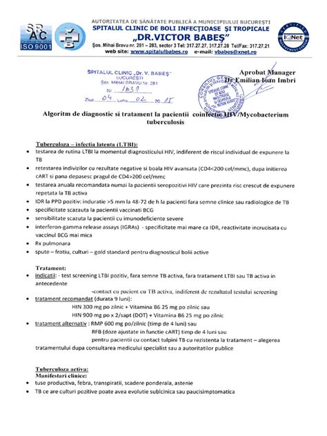 Protocol Algoritm De Diagnostic Si Tratament La Pacienti Cu Infectie
