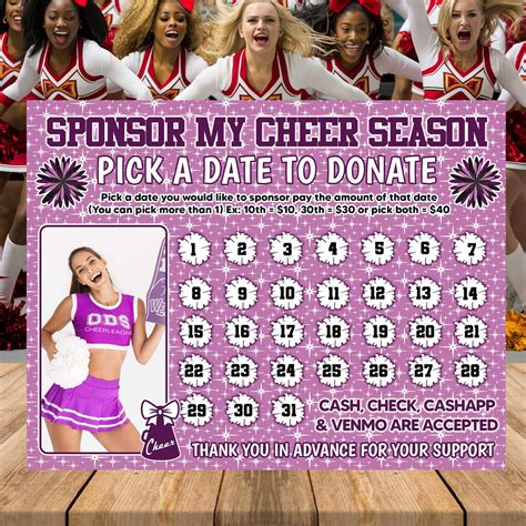 Editable Cheerleading Team Calendar Fundraiser Cheerleader Pick A Date To Donate Cheer