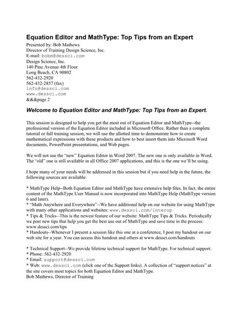 Equation Editor And Mathtype Top Tips From An Expert Docslib