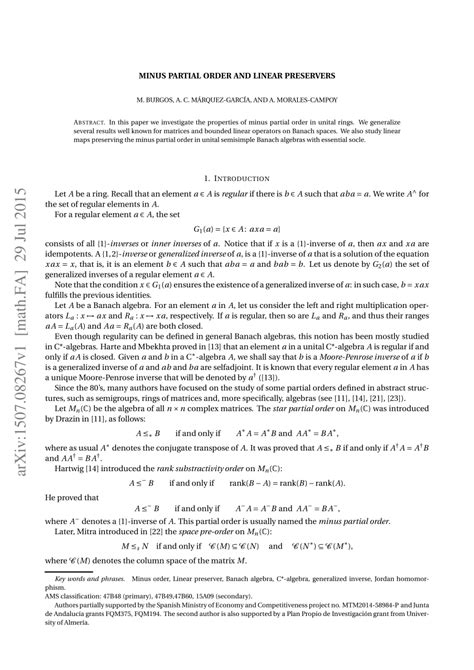 Pdf Minus Partial Order And Linear Preservers