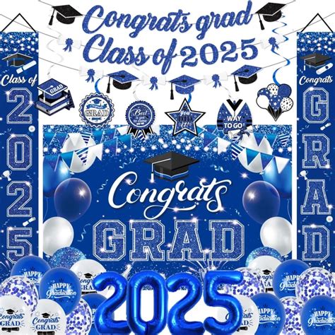 Graduation Decorations Class Of 2025 Blue White Graduation Party