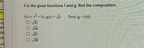 Solved For The Given Functions F And G Find The Chegg