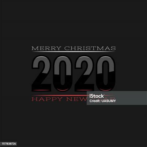 텍스트 메리 크리스마스와 새해 복 많이 받으세요 창조적 인 최소한의 스타일 어두운 배경달력 또는 포스터에 대한 흰색과 빨간색 반사로 로고 2020 12월에 대한 스톡 벡터