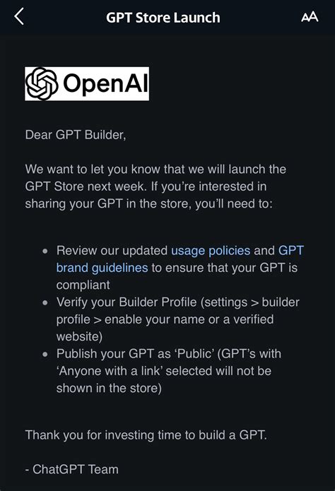 next week gpt store launch r openai