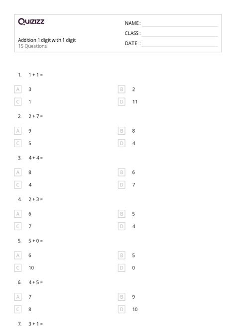 50 two digit by one digit addition worksheets for kindergarten on