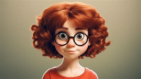 Premium Photo A Cartoon Girl With Curly Red Hair Wearing Round Glasses