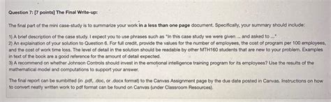 Solved Question 7 7 Points The Final Write Up The Final