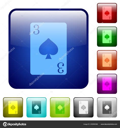 three spades card icons rounded square color glossy button set stock