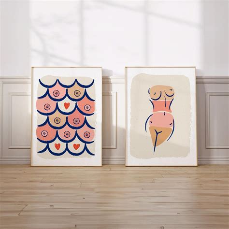Abstract Breast Art Modern Feminine Nude Decor Boho Nipple Wall